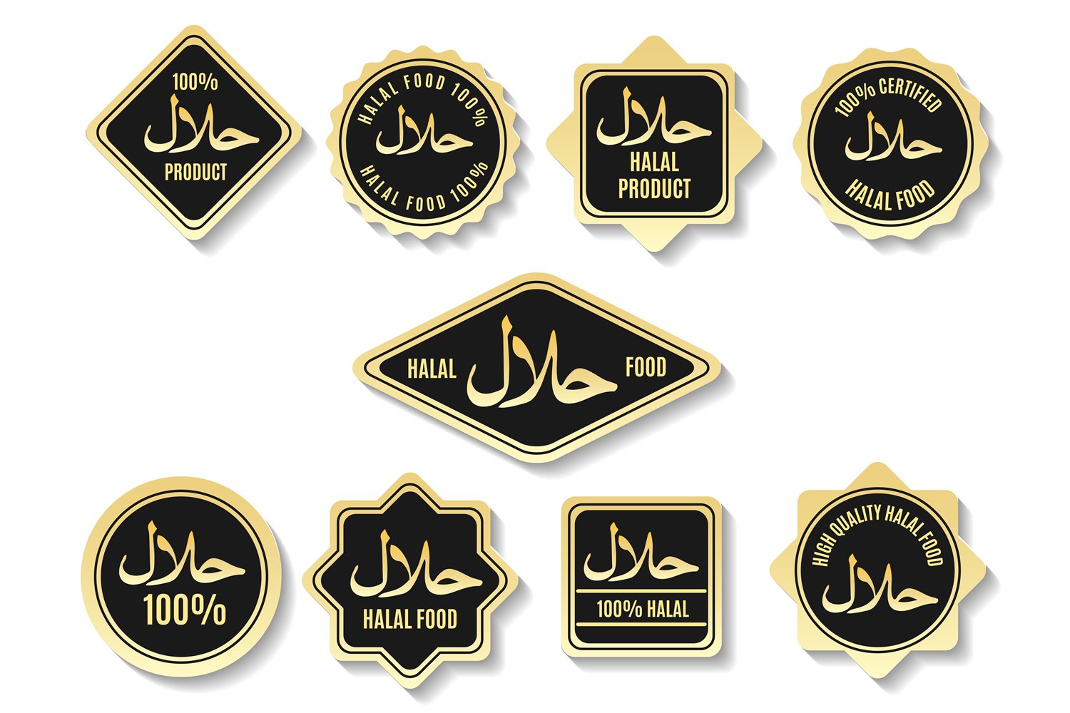 Islamic halal meal gold certified signs (944180) | Illustrations ...