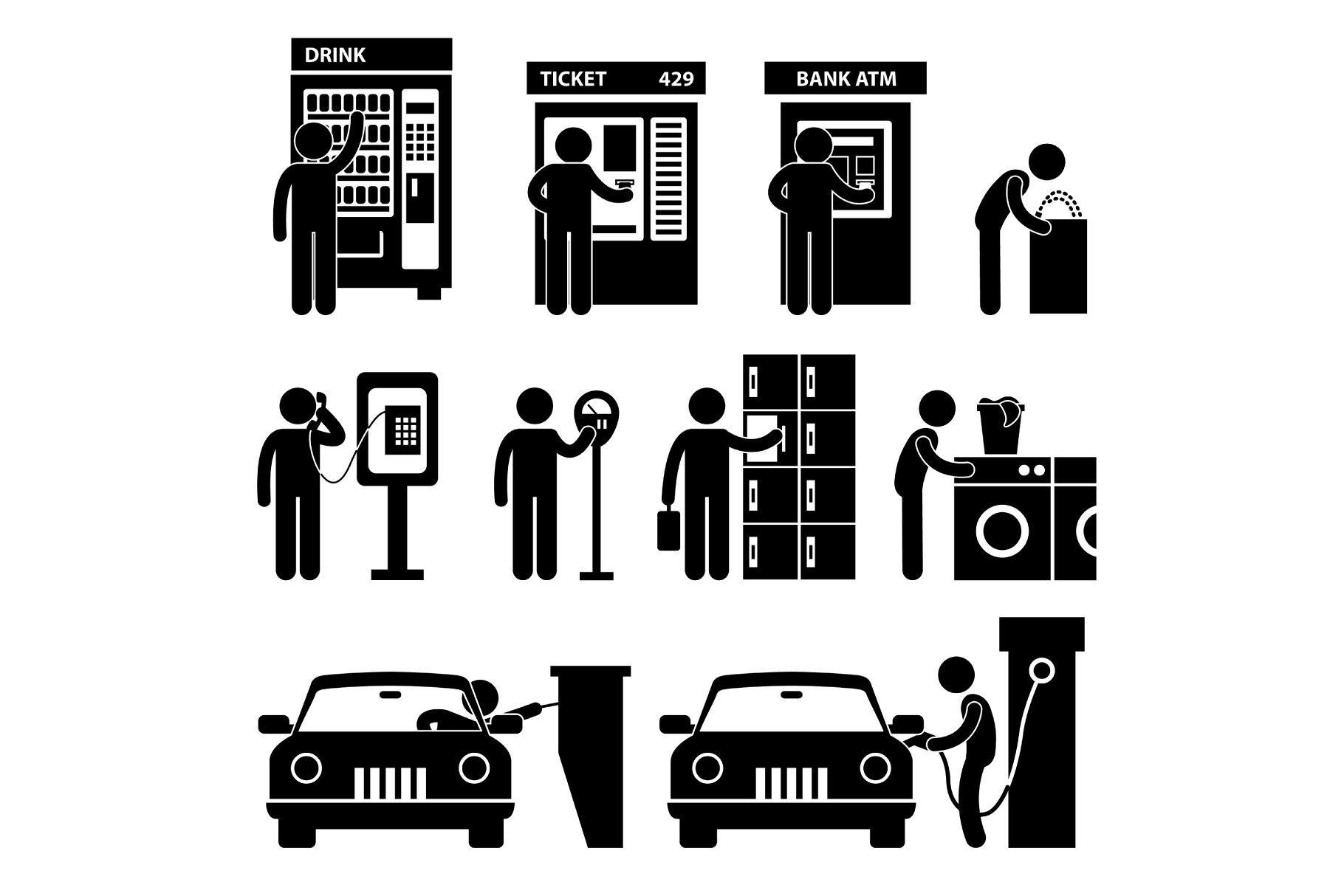 Man Using Automatic Public Vending Machine Stick Figures (732977 ...