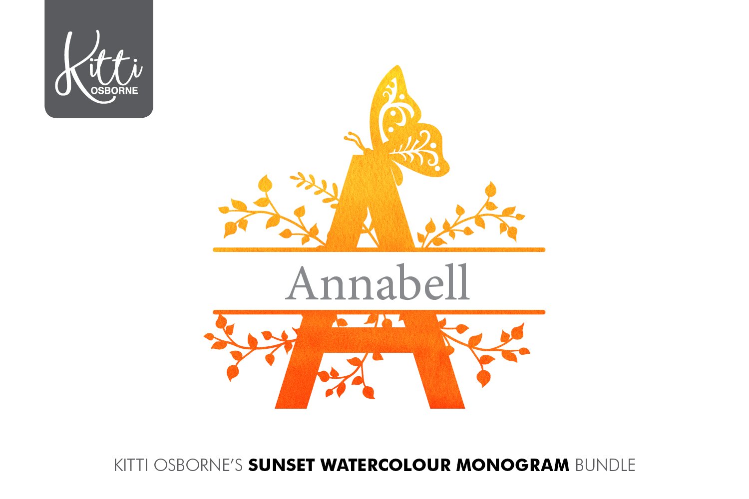 Alphabet Monogram PNG Bundle, Sunset Watercolour