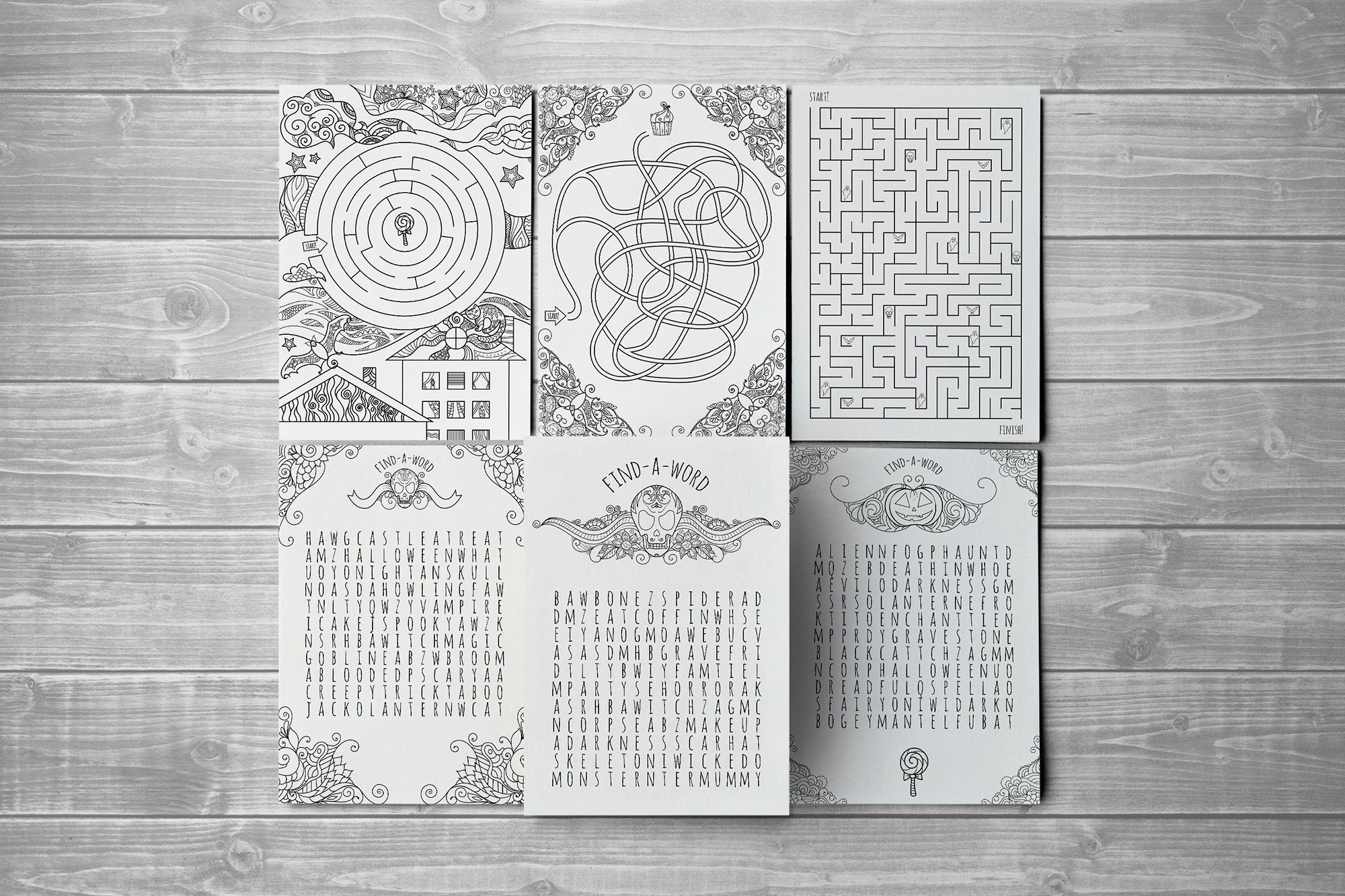 31 zentangle Halloween activity pages, mazes and colorings (956272 ...