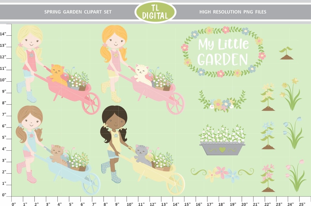 Spring Garden Clipart Set - 93 PNG Graphics - Girls Clipart (278626 ...