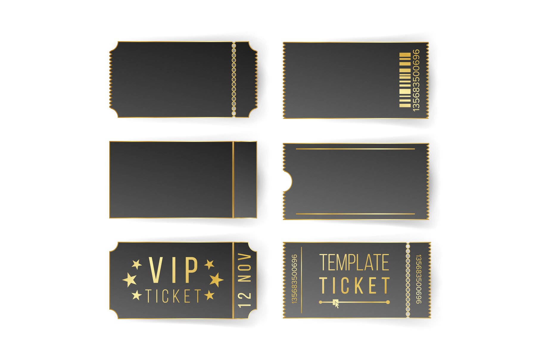 Vip Ticket Template Vector. Empty Black Tickets And Coupons (702473 ...