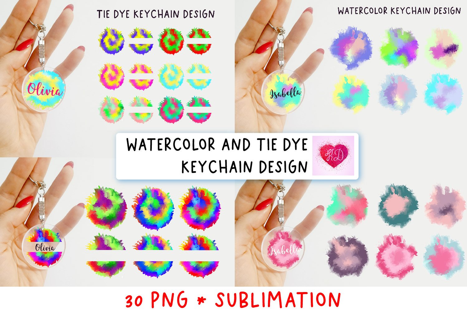 Tie Dye Sublimation Keychain. Watercolor Keychain Bundle PNG
