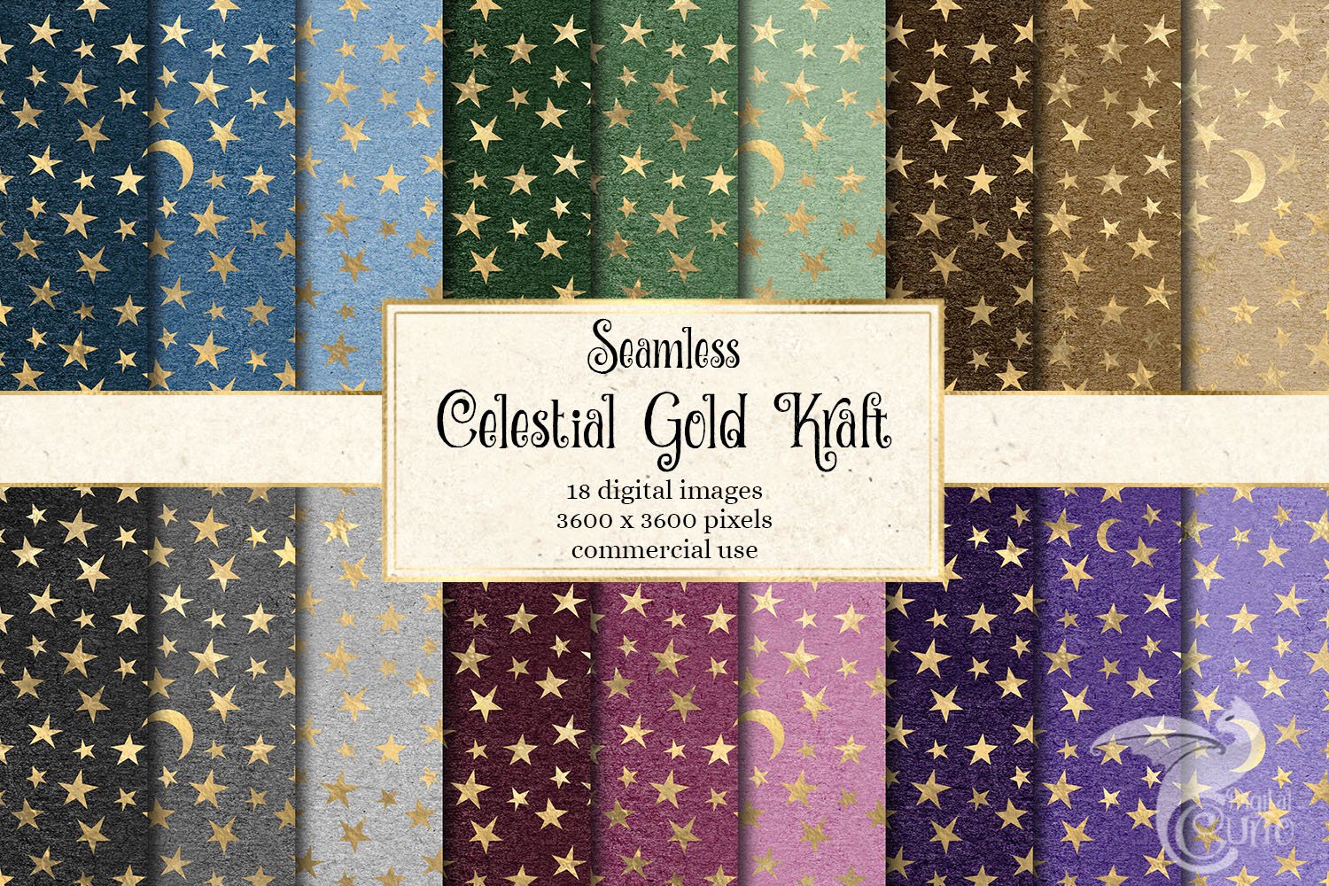 Celestial Gold Kraft Digital Paper (180785) | Patterns | Design Bundles