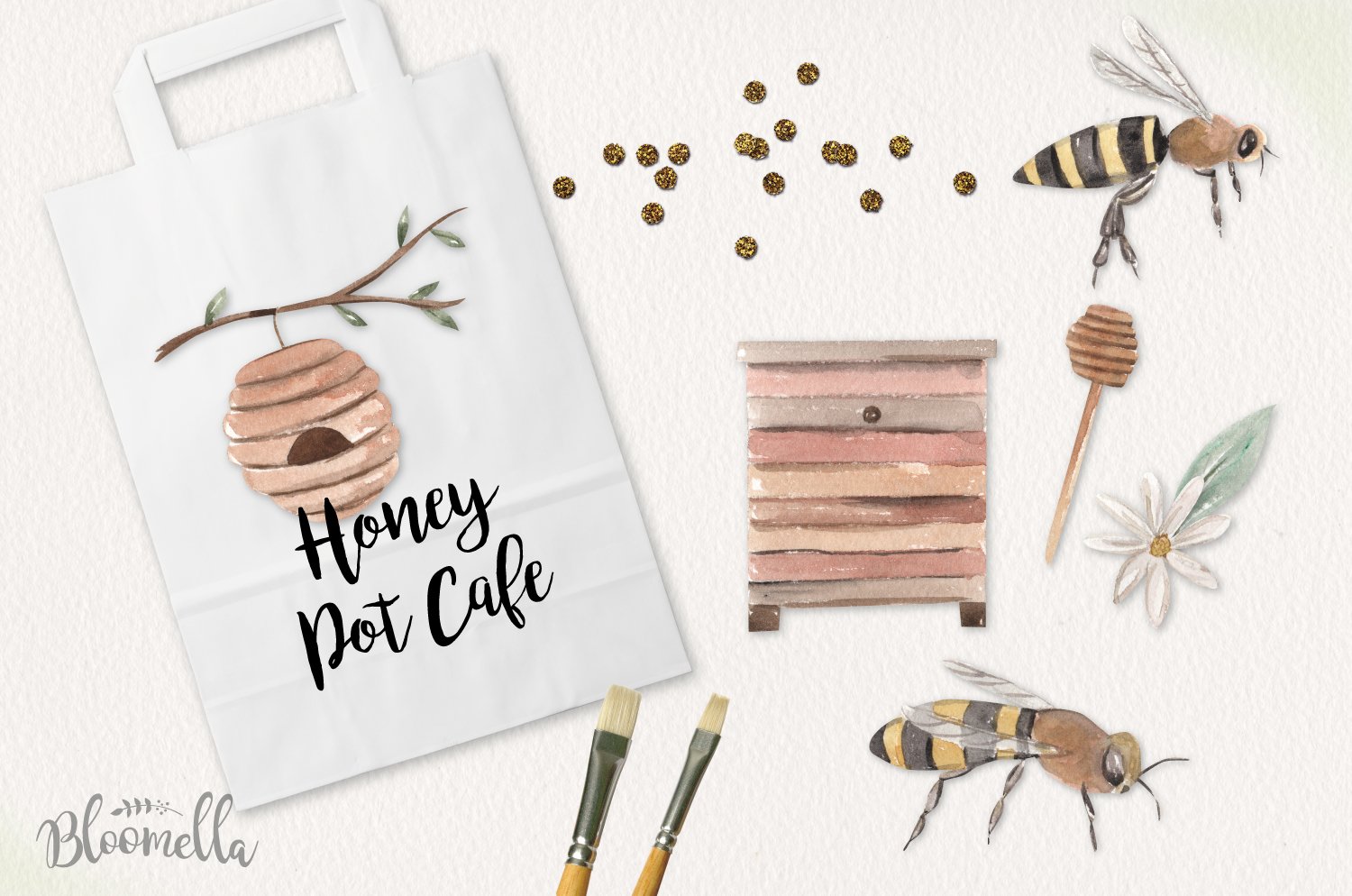 Bee Keeper Watercolor 18 Elements Hand Painted Honey Pot