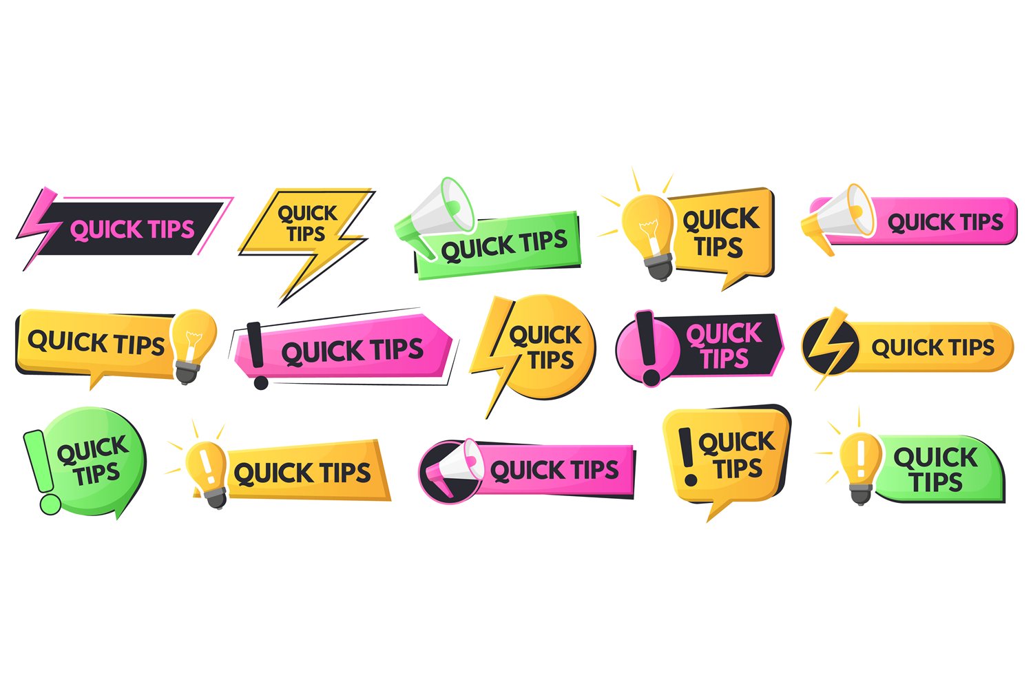 Quick tips, tricks and solutions logos, helpful advice emble (1825228 ...