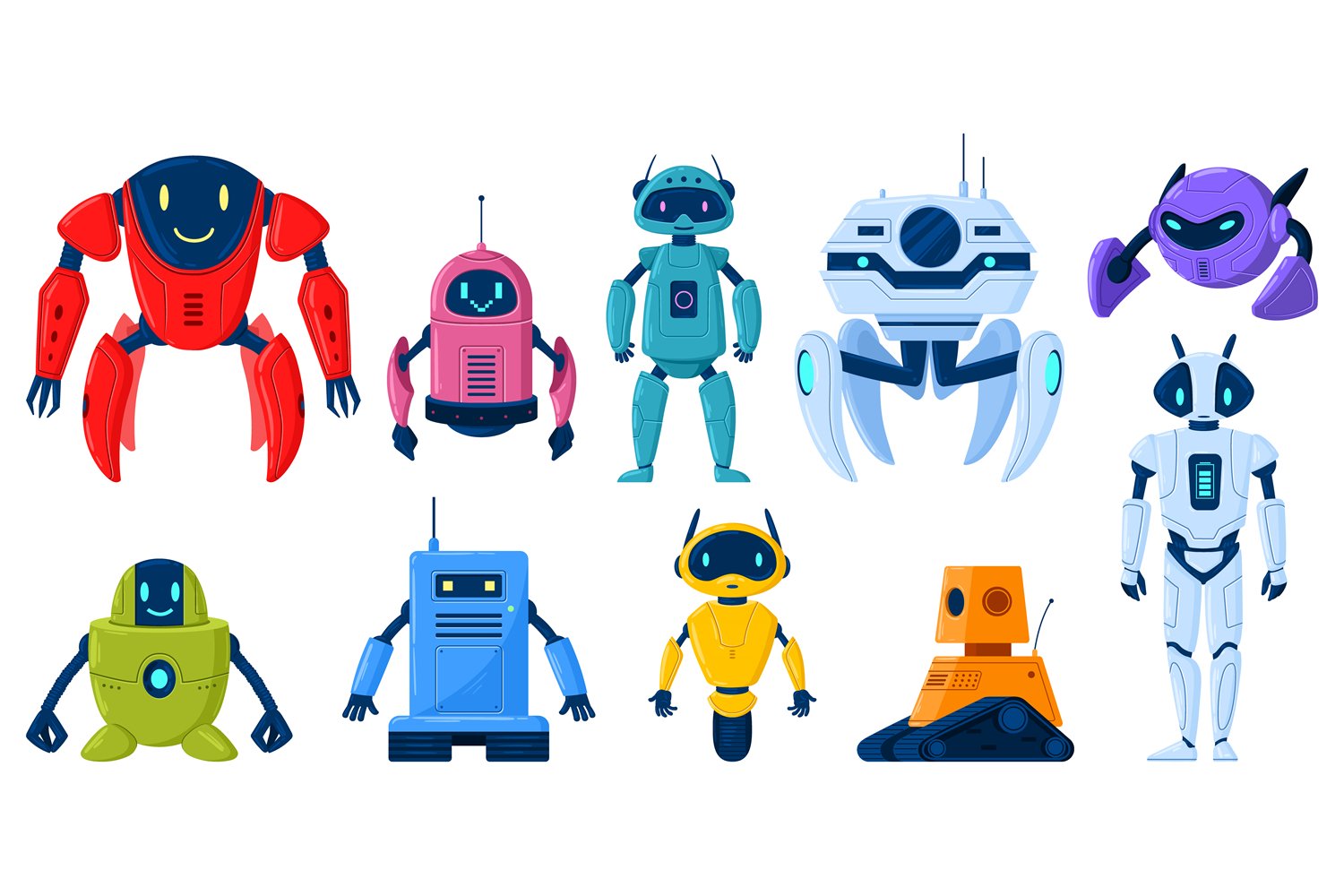 Cartoon robot characters, technology cyborg mascots or mecha (1820421 ...