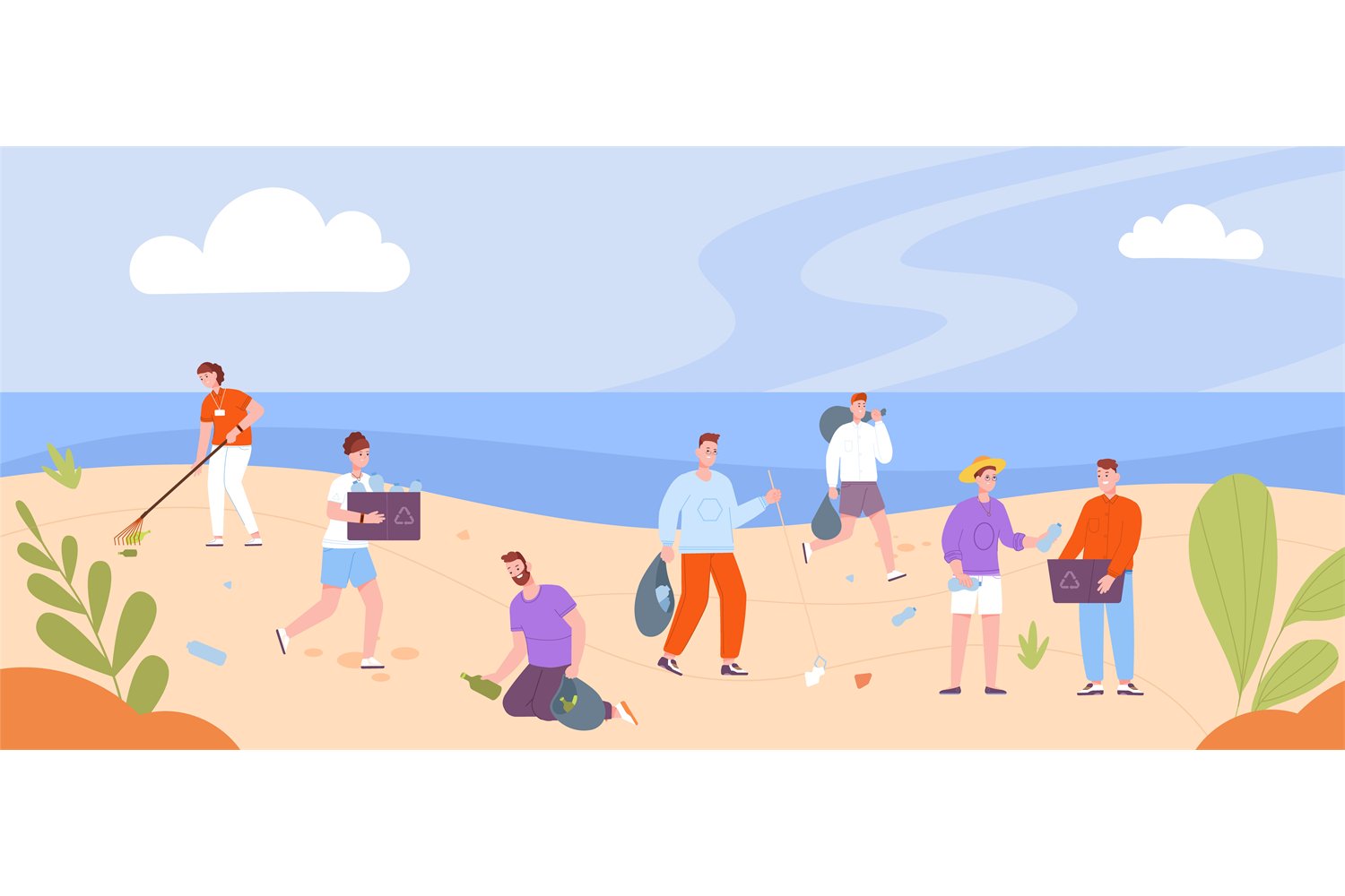 People Cleaning The Beach