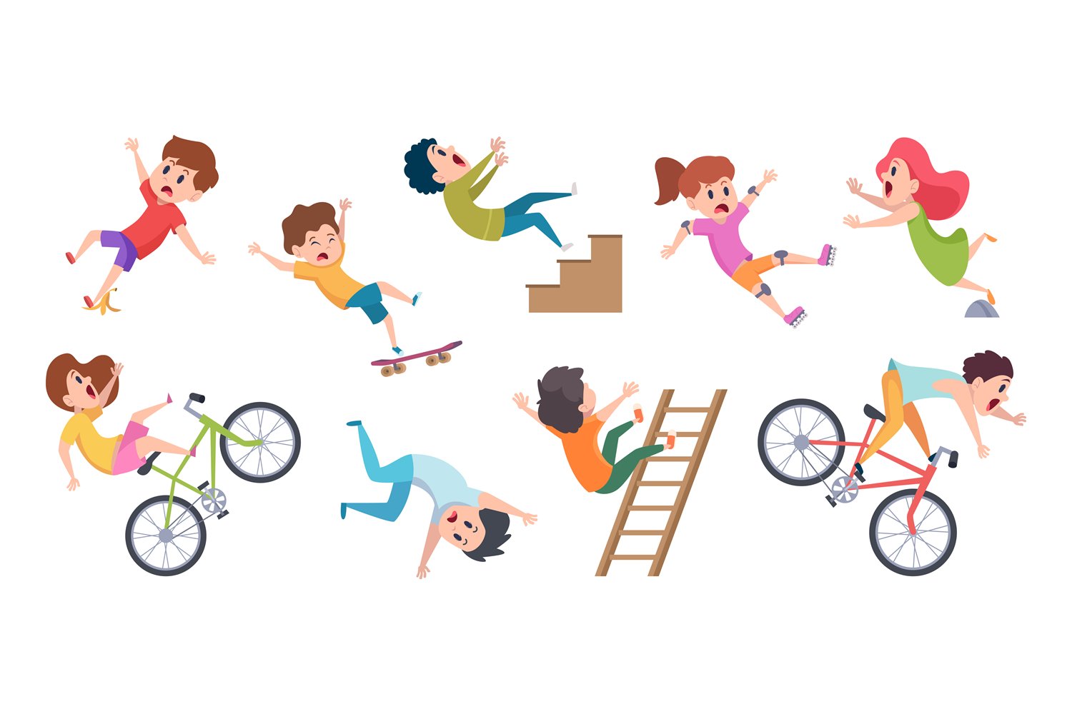 Falling kids. Dangerous situations with childrens outdoor ru (2254211 ...