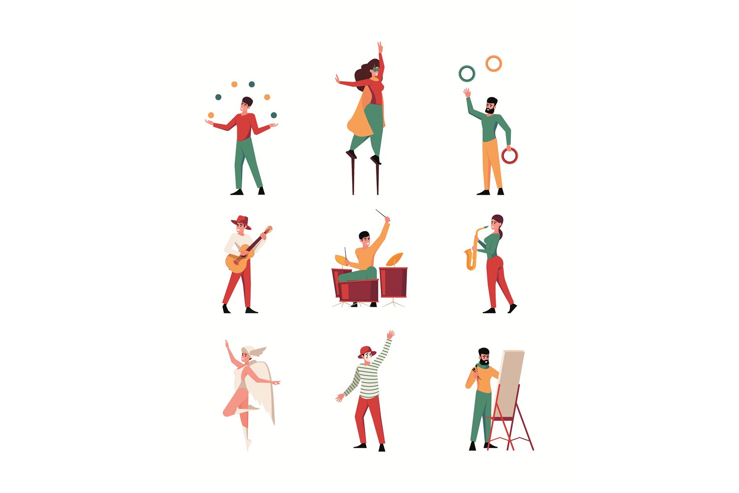 Urban festival. Outdoor characters on street performance dan