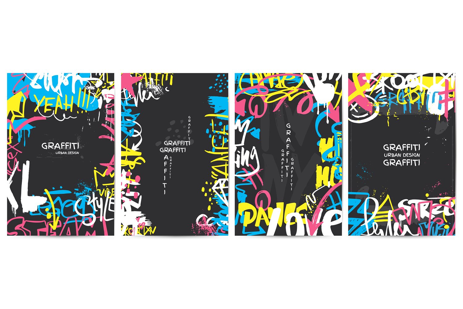 Graffiti posters. Street walls art banner, marker ink paint