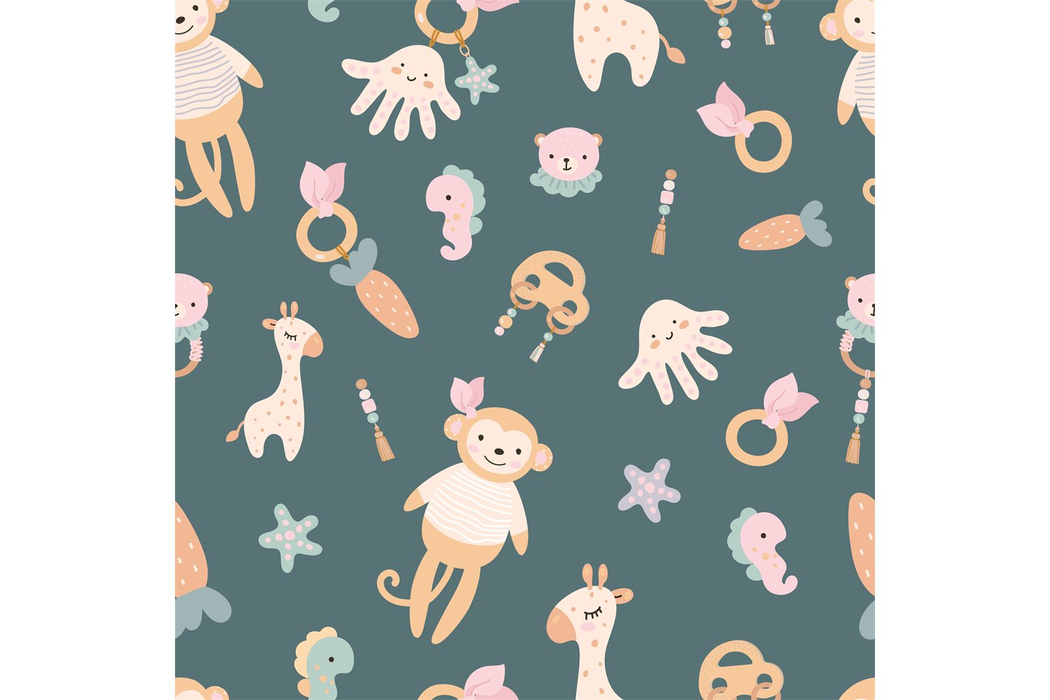 Adorable children toys seamless pattern. Cute nursery baby p
