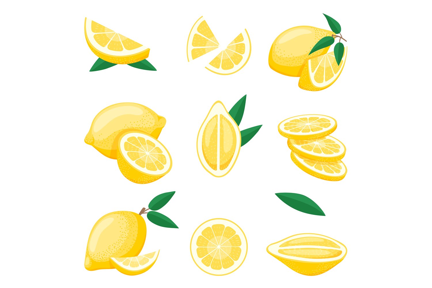 Cartoon lemon cut. Citrus slices, fresh lemons piece. Isolat