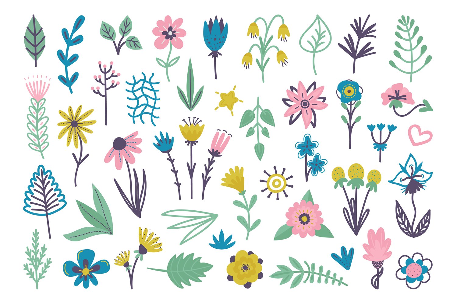 Scandinavian color floral elements. Doodle flowers branches (2245296 ...