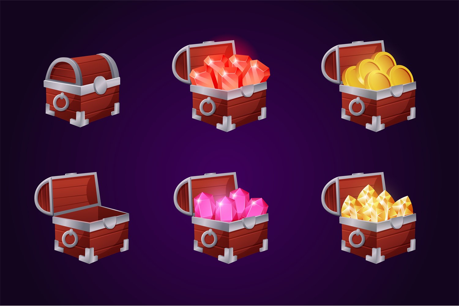 Game treasure chest, ui gems and coins. Golden pirate asset (2226640 ...