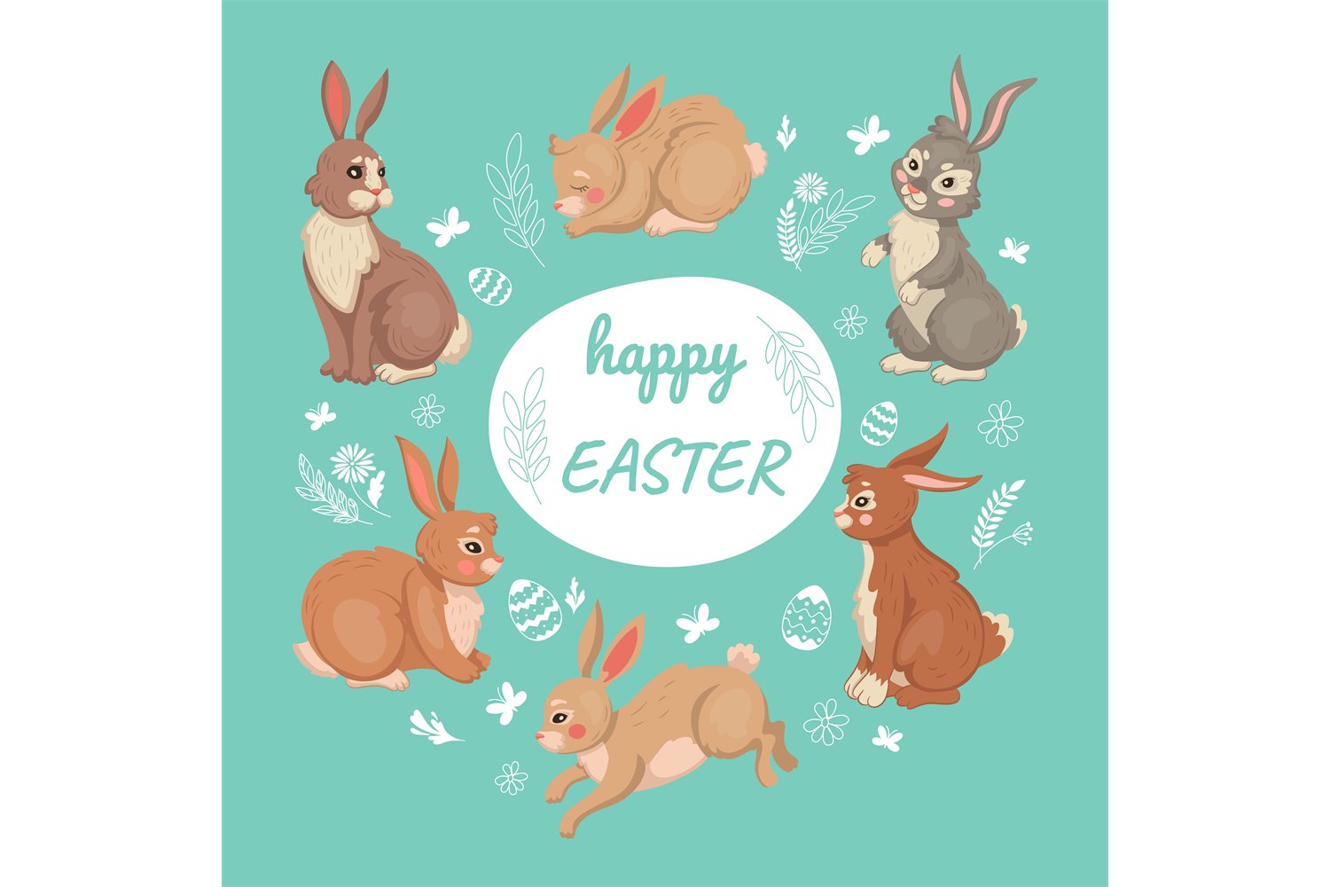 Cute easter bunny rabbit. Happy spring card with jumping and (2226620 ...