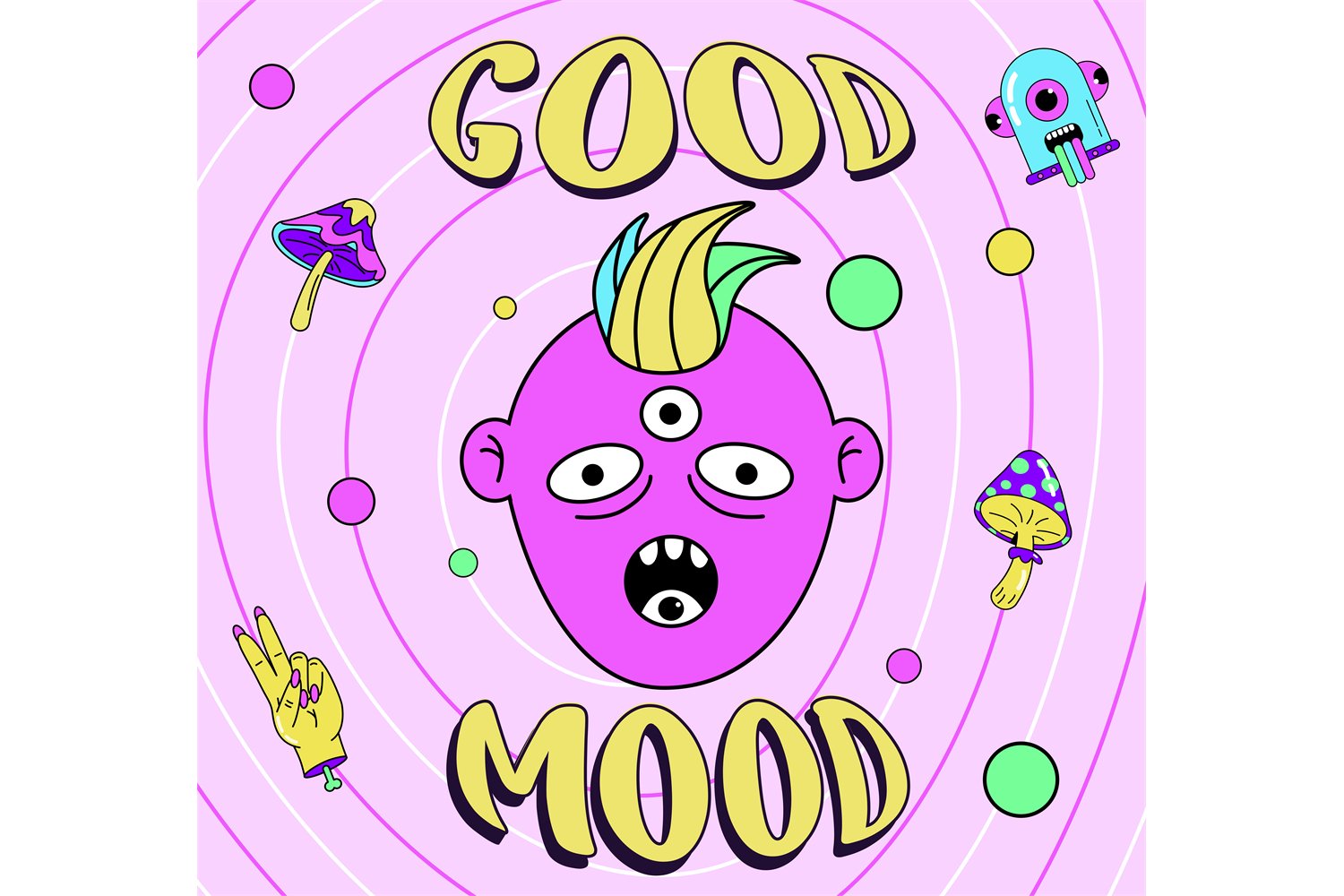 Mushroom groovy retro art. Hippy slogan. Witch psychedelic 7 (2226774) | Illustrations | Design ...