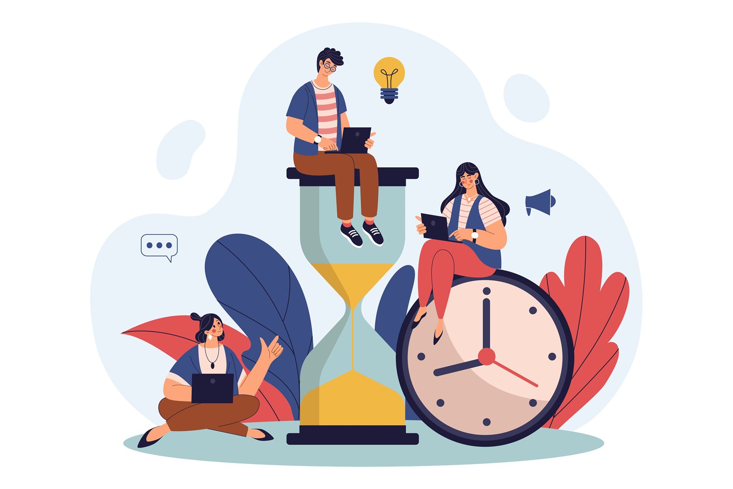 Time clock, work on hourglass with laptop. Deadline or count (2245862 ...