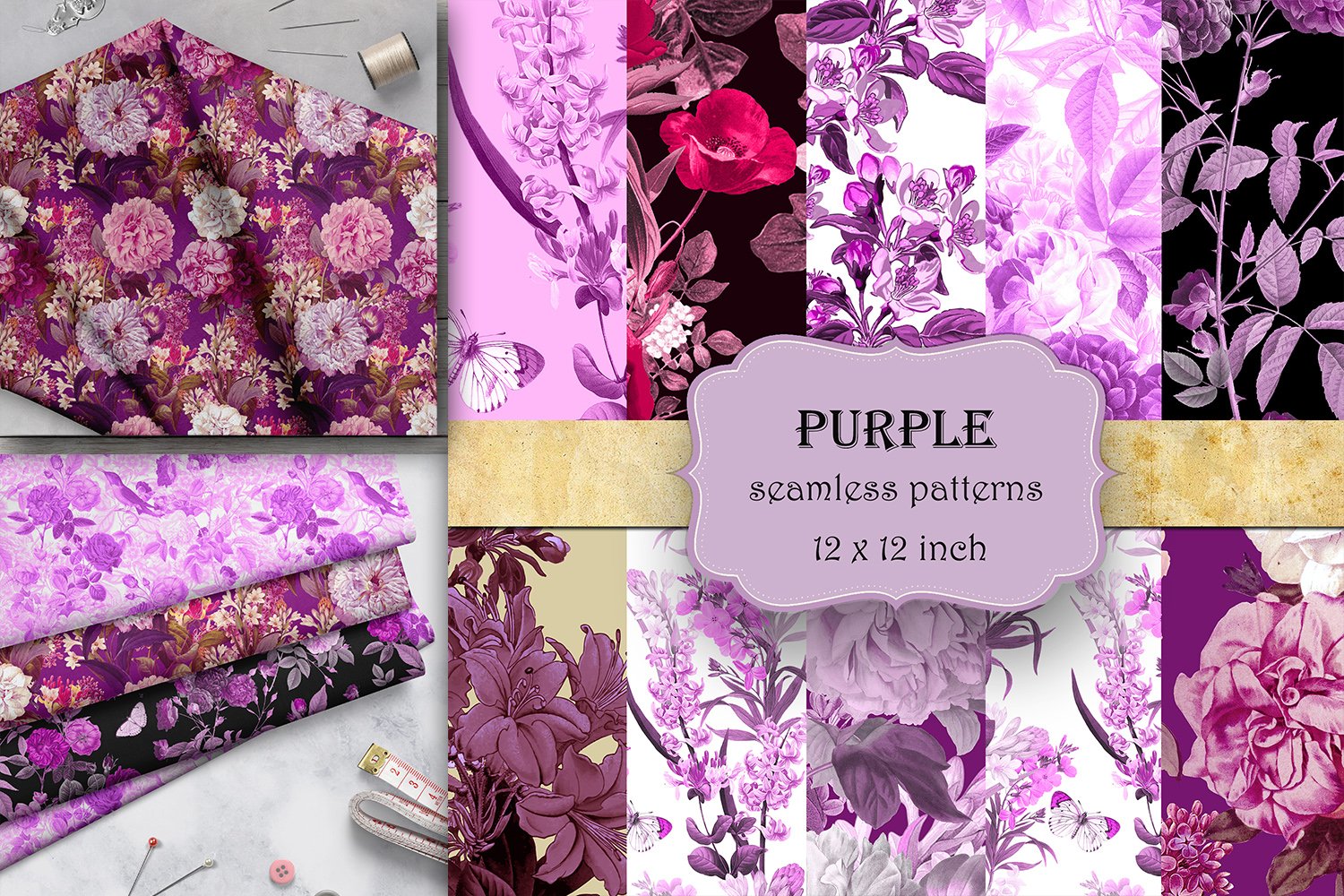 Purple Seamless pattern, paper scrapbooking, violet flowers, (1253706 ...