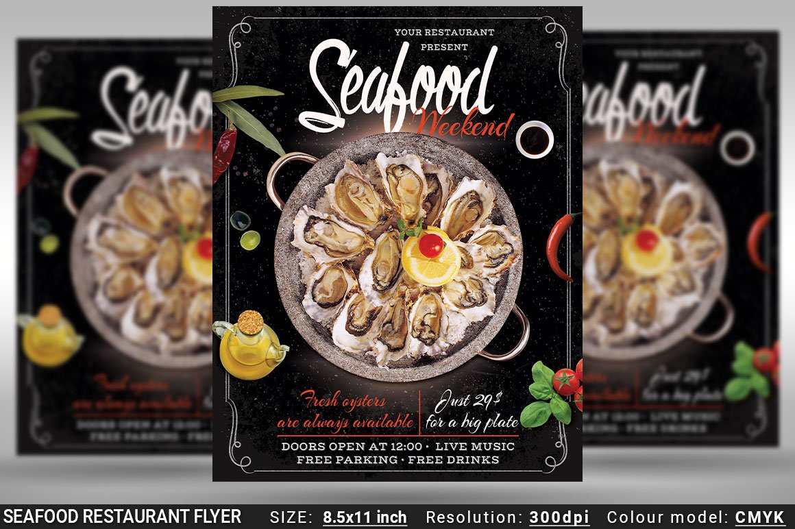 Seafood Restaurant Flyer Template (86689) | Flyers | Design Bundles