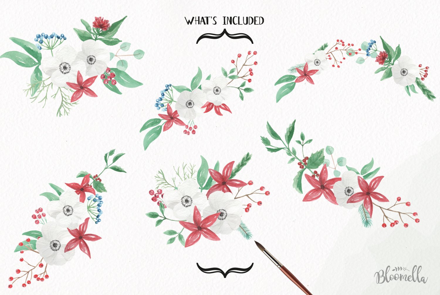 Watercolor Festive Christmas Clipart Bouquets Flowers Winter Florals ...