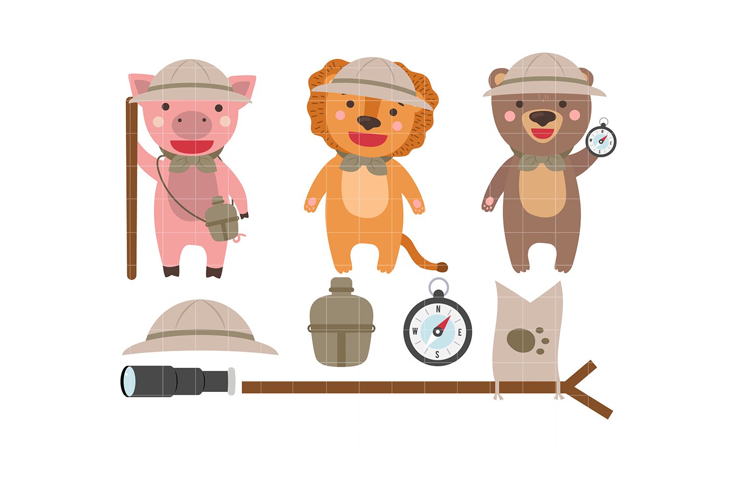 Cute Animals in Adventure (1291472) | Illustrations | Design Bundles