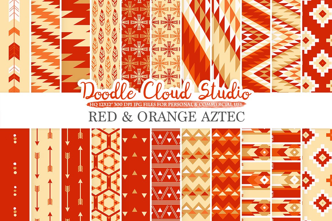 Red and Orange Aztec digital paper ,Tribal patterns native triangles ...