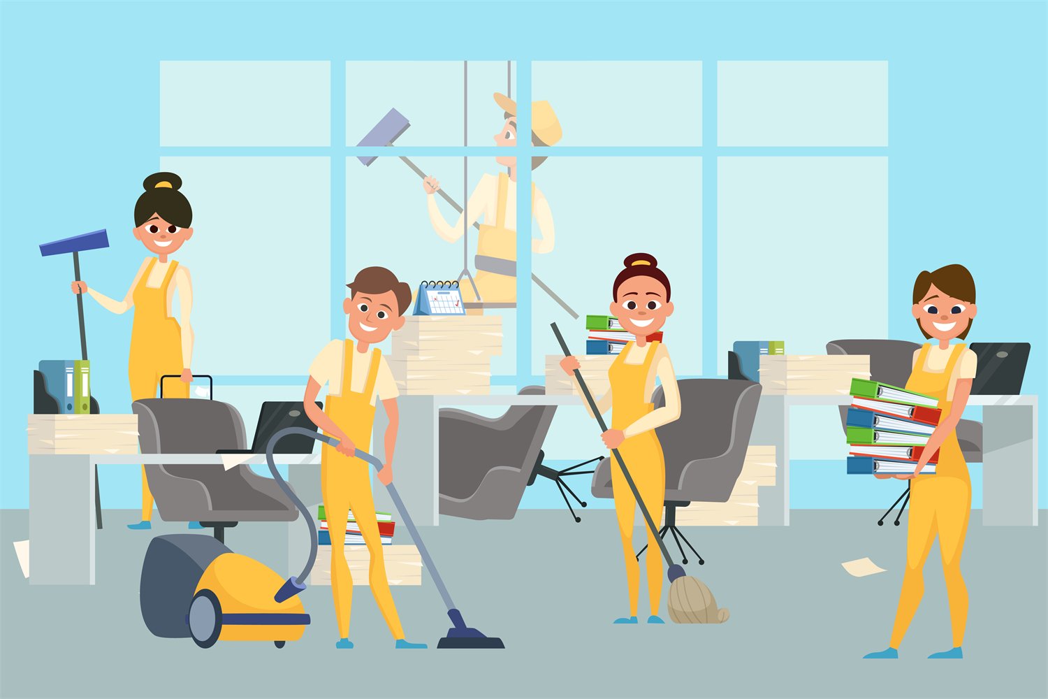 Cleaning staff team in office vector illustration (947863 ...