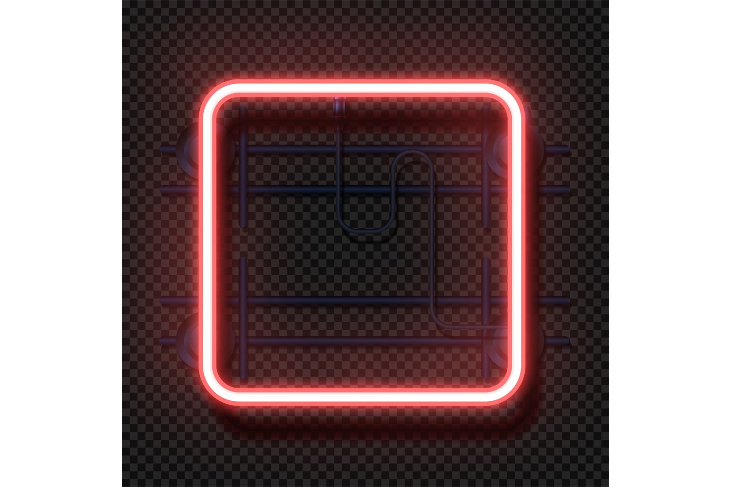 Rectangle neon lamp. Realistic square fluorescent light. 3D