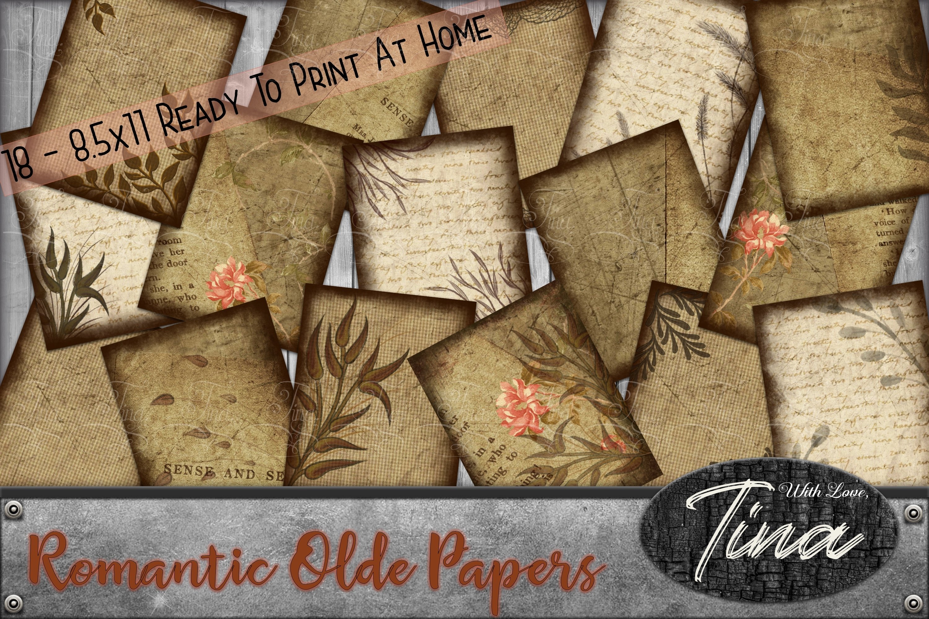 18 Pages of Romantic Olde Papers Florals Writing Antique (542688 ...