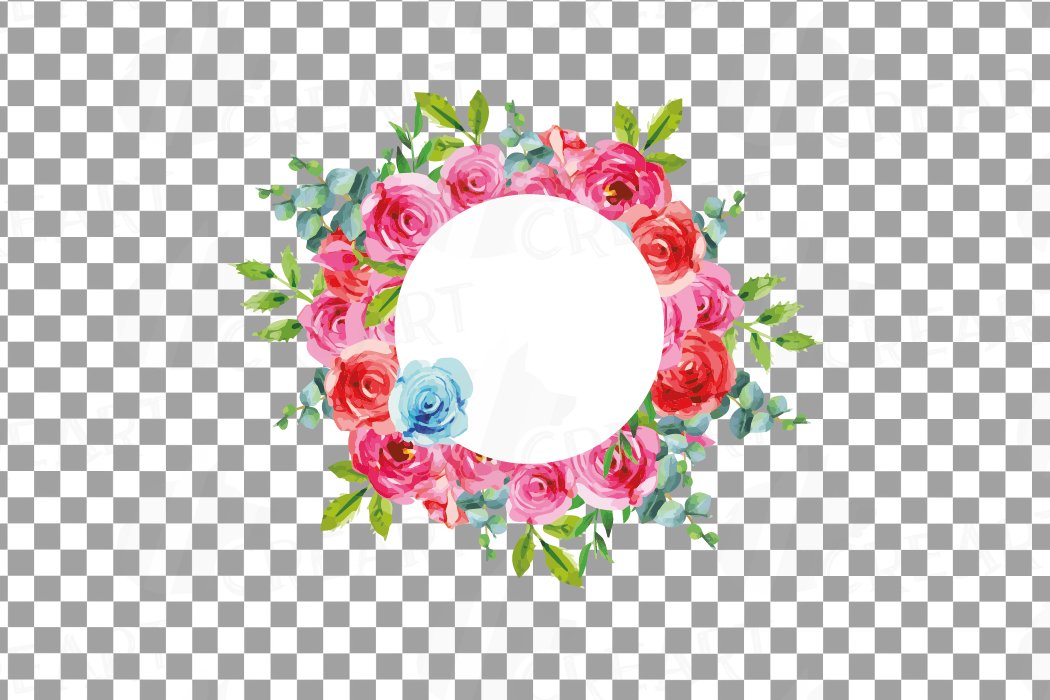 Boho pink and blue floral frames watercolor clip art pack (151827 ...