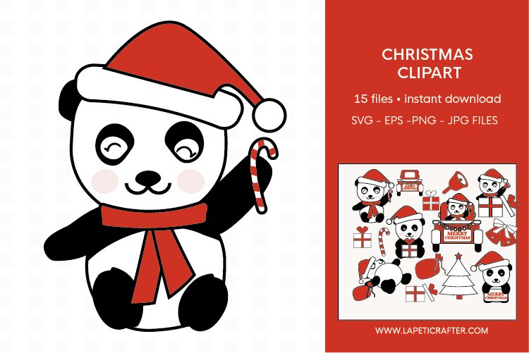 Christmas panda bear clipart. Svg, eps, jpg, png files (372044 ...