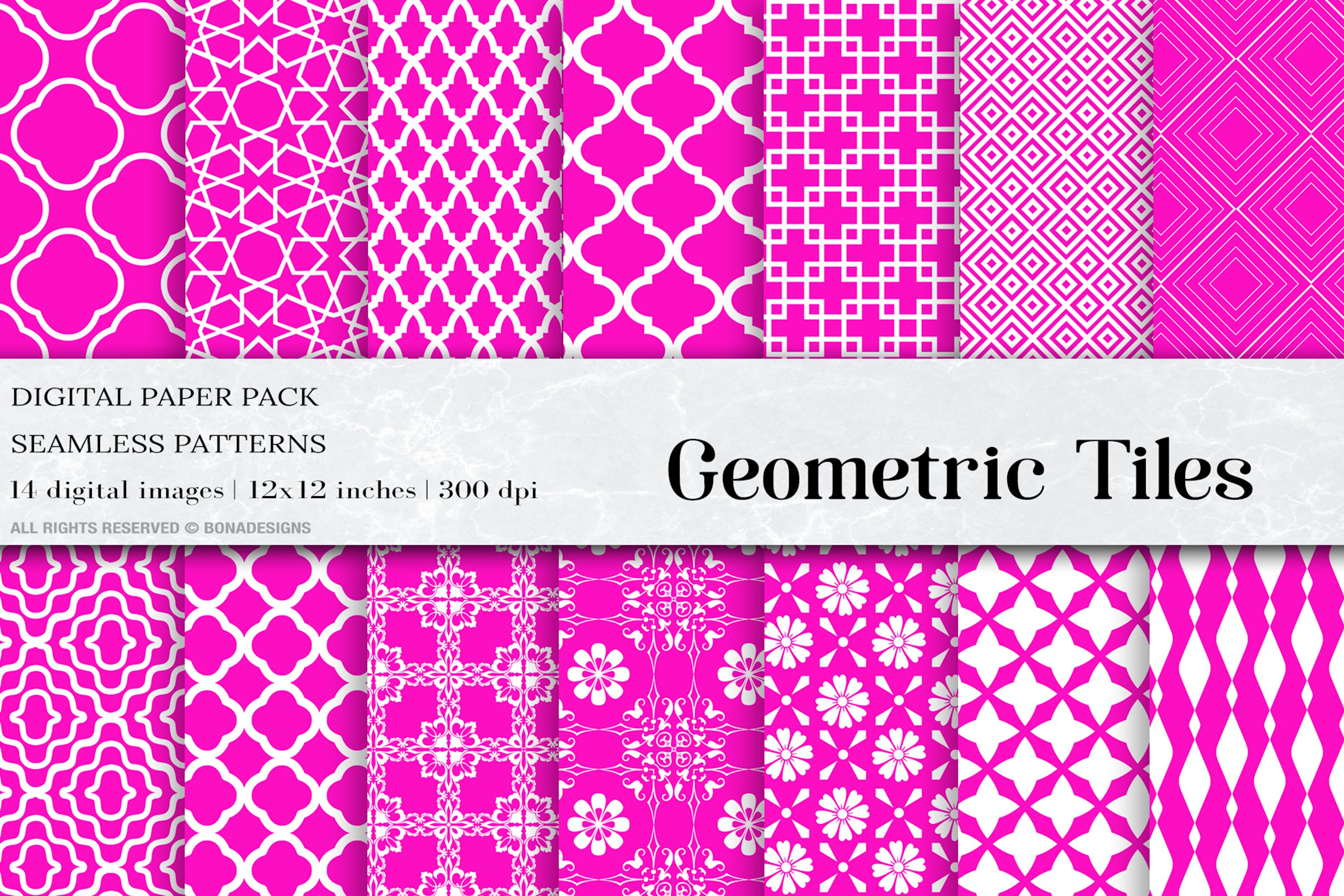 Pink Geometric Tiles Seamless Patterns (441463) | Patterns | Design Bundles