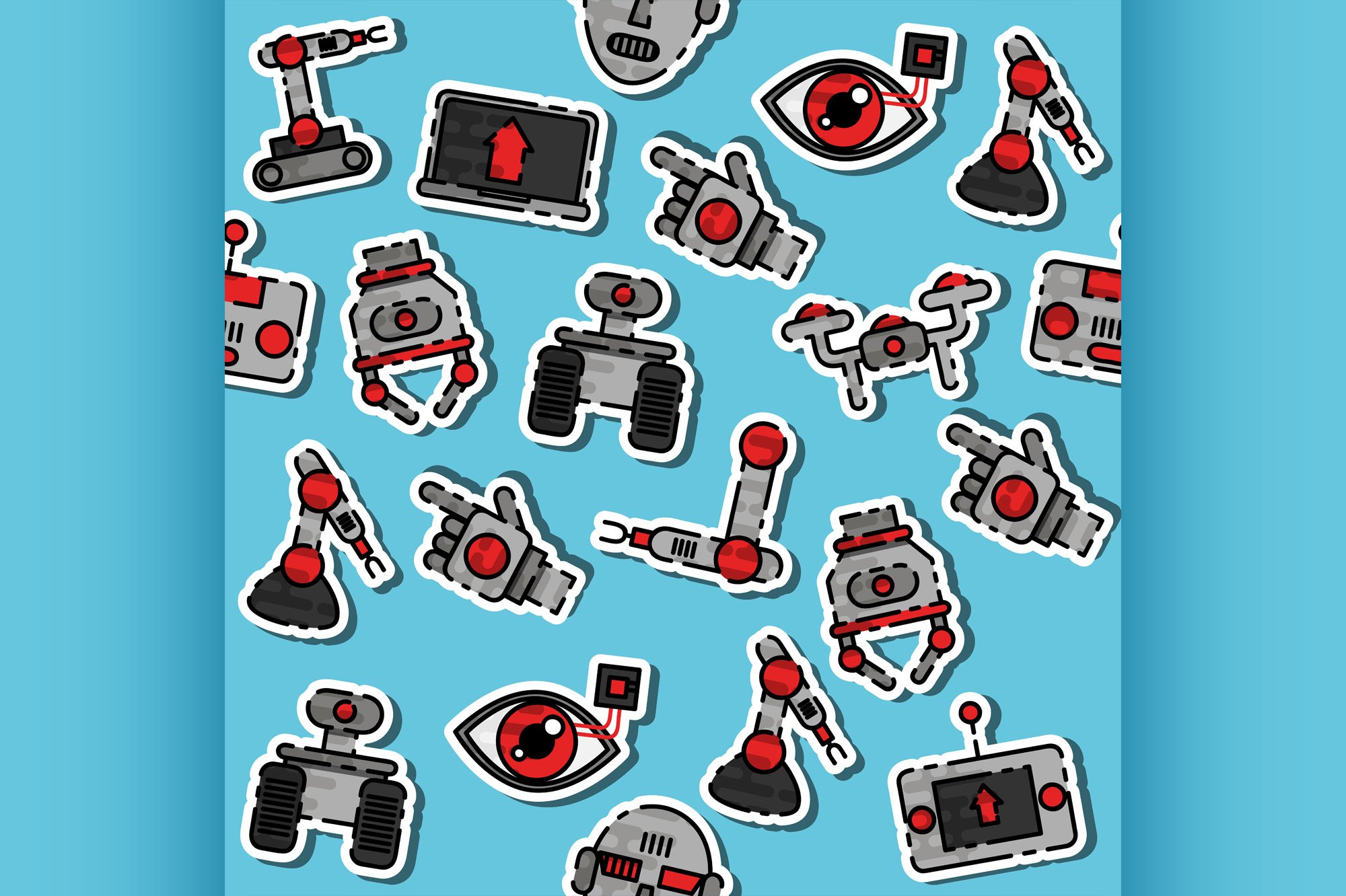 Colored robotic pattern (673952) | Illustrations | Design Bundles