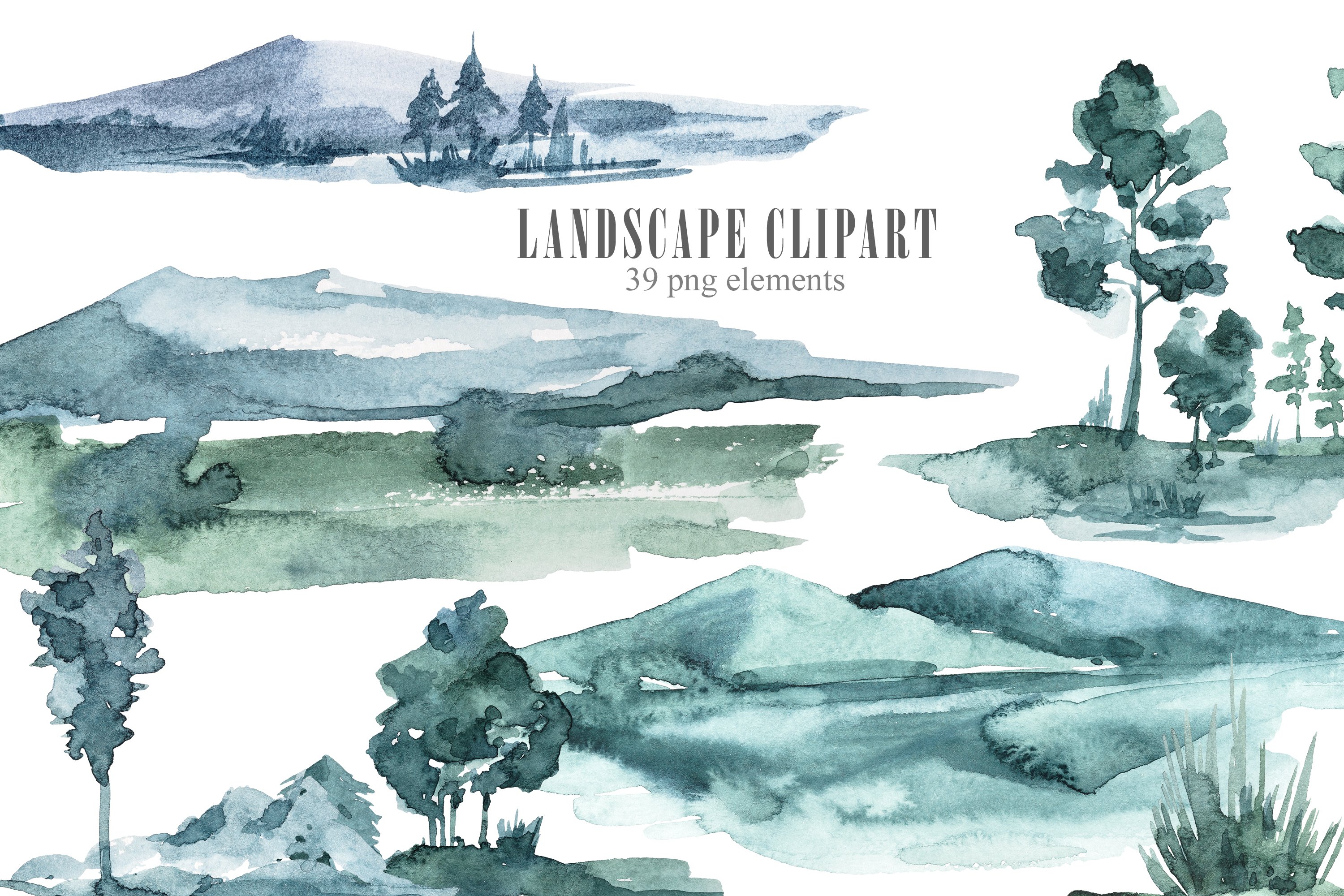 Watercolor landscape clipart, forest clipart, mountains png (1187176 ...