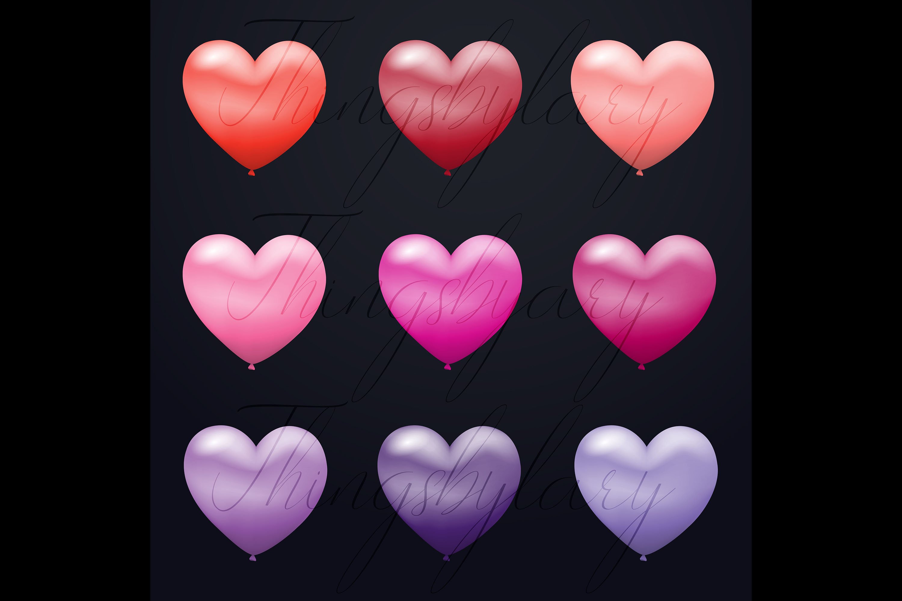 100 Gradient Matte Heart Balloon Printable Sticker Clip Arts (220810 ...