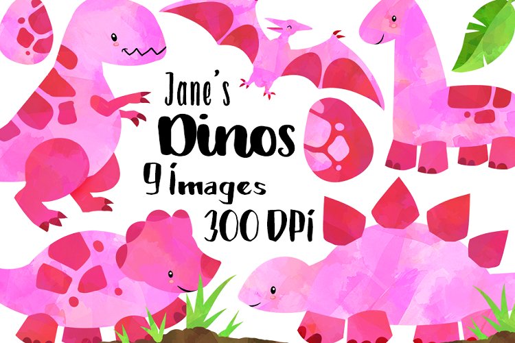 Watercolor Pink Dinosaurs Clipart