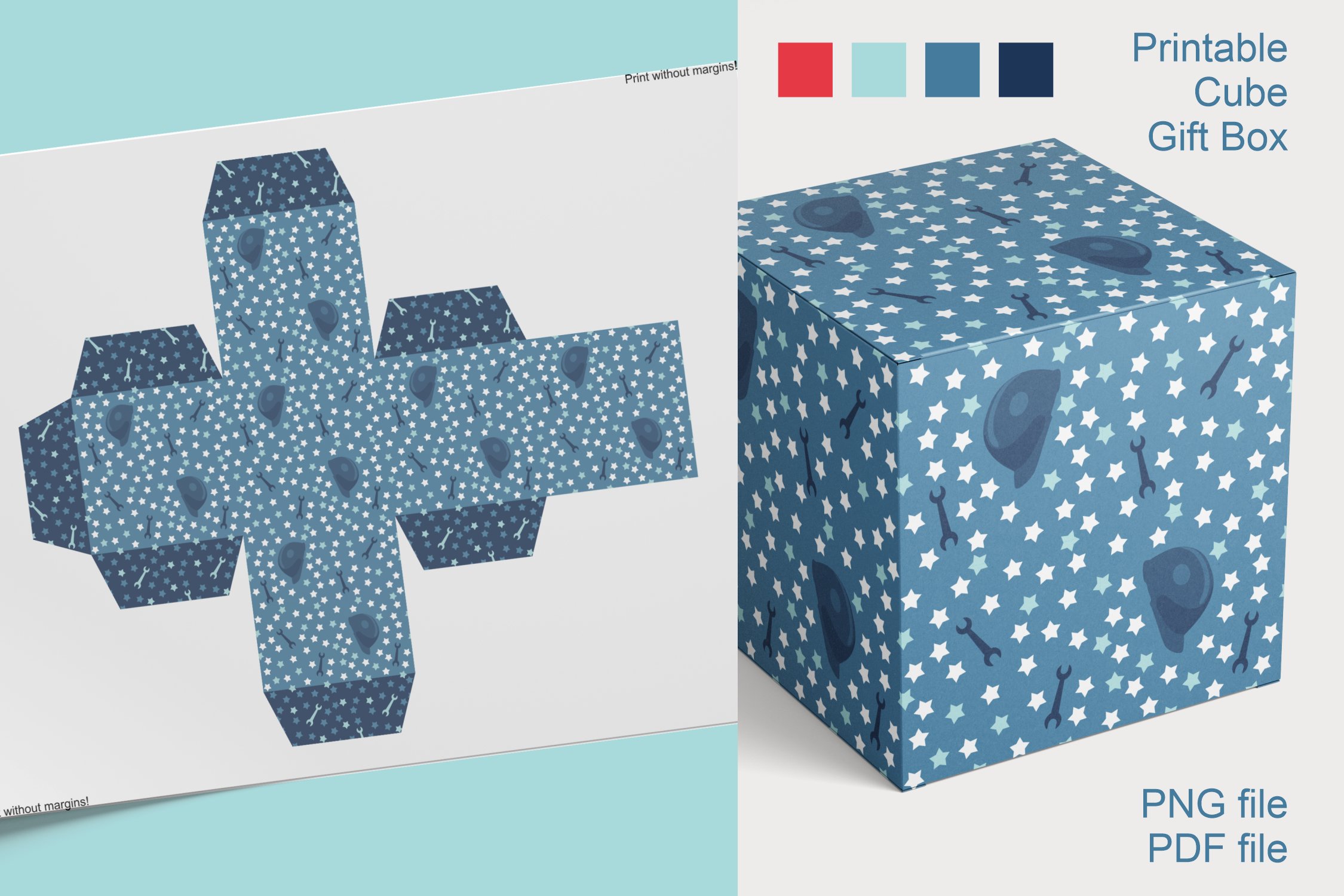 Printable Cube Gift Box in Blue for Small Labor's Day Favors