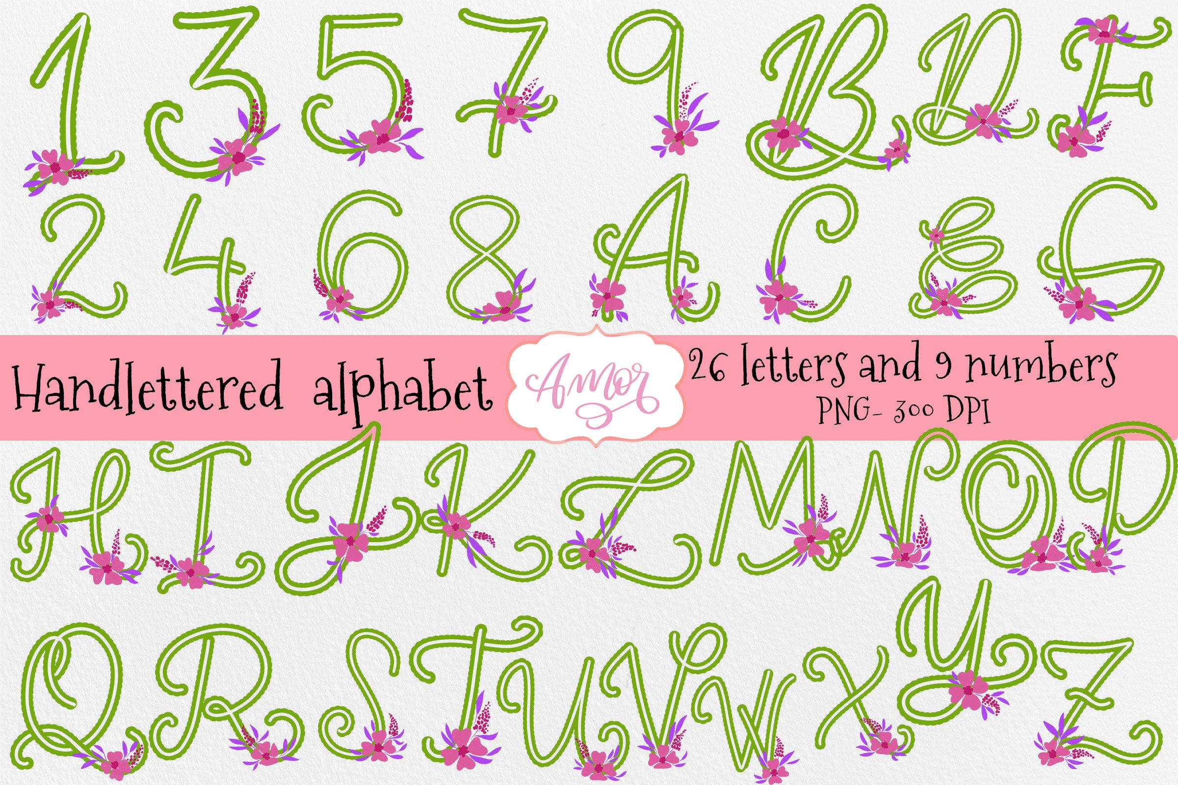 Hand lettered alphabet, girly letters PNG (1359498) | Illustrations ...