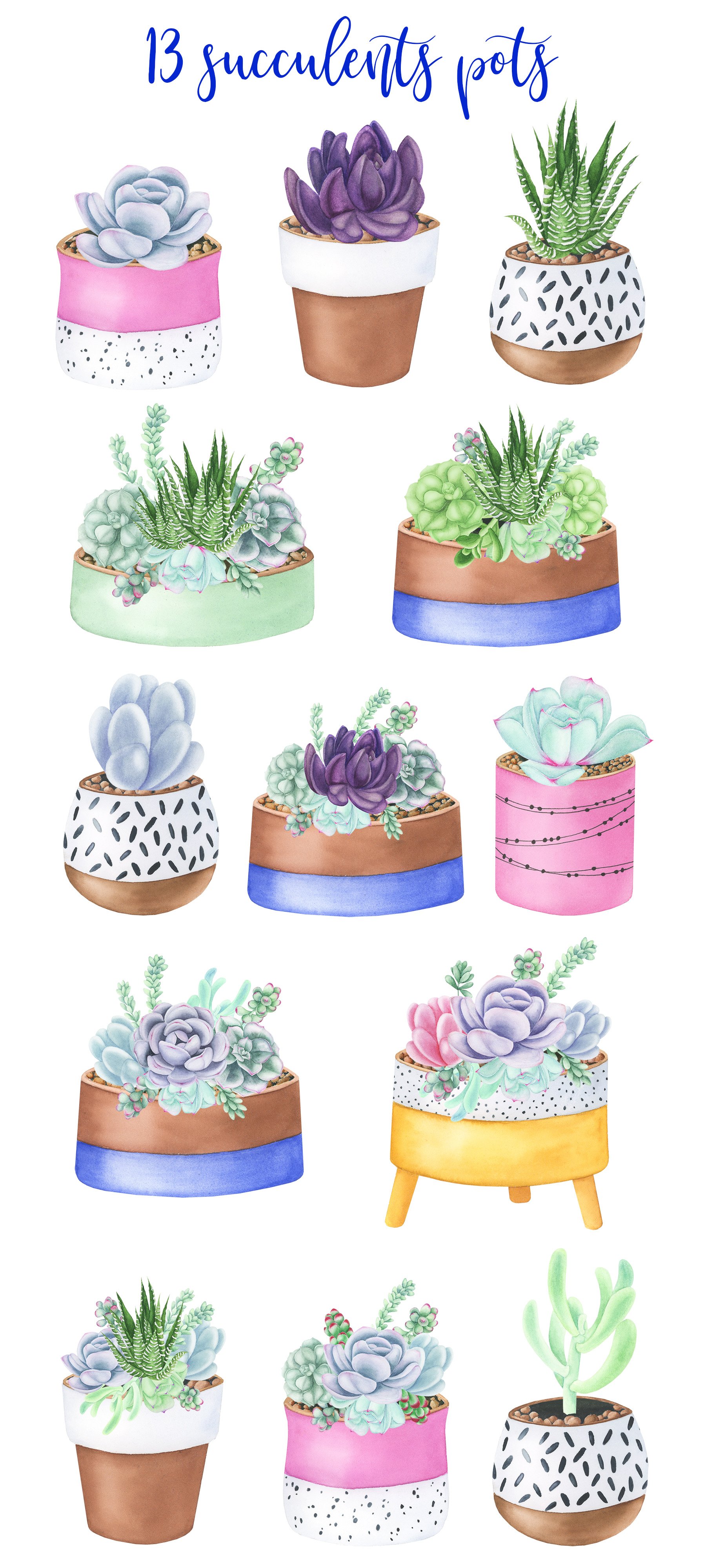 Watercolor Succulents Pots Clipart (260158) | Illustrations | Design ...