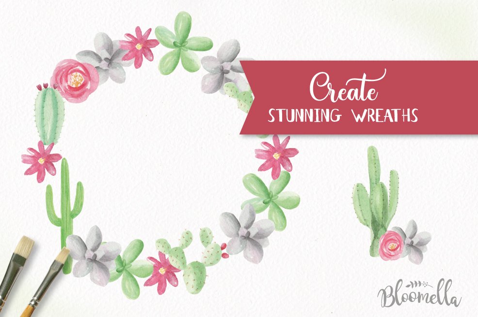 Watercolor Cactus Clipart Elements Flowers Floral (83377 ...