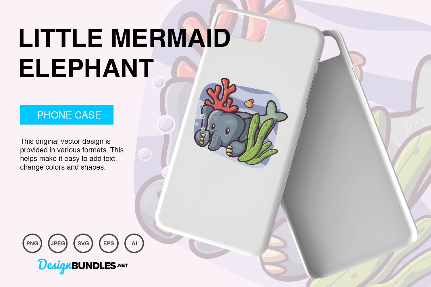 Little Mermaid Elephant Vector Illustration