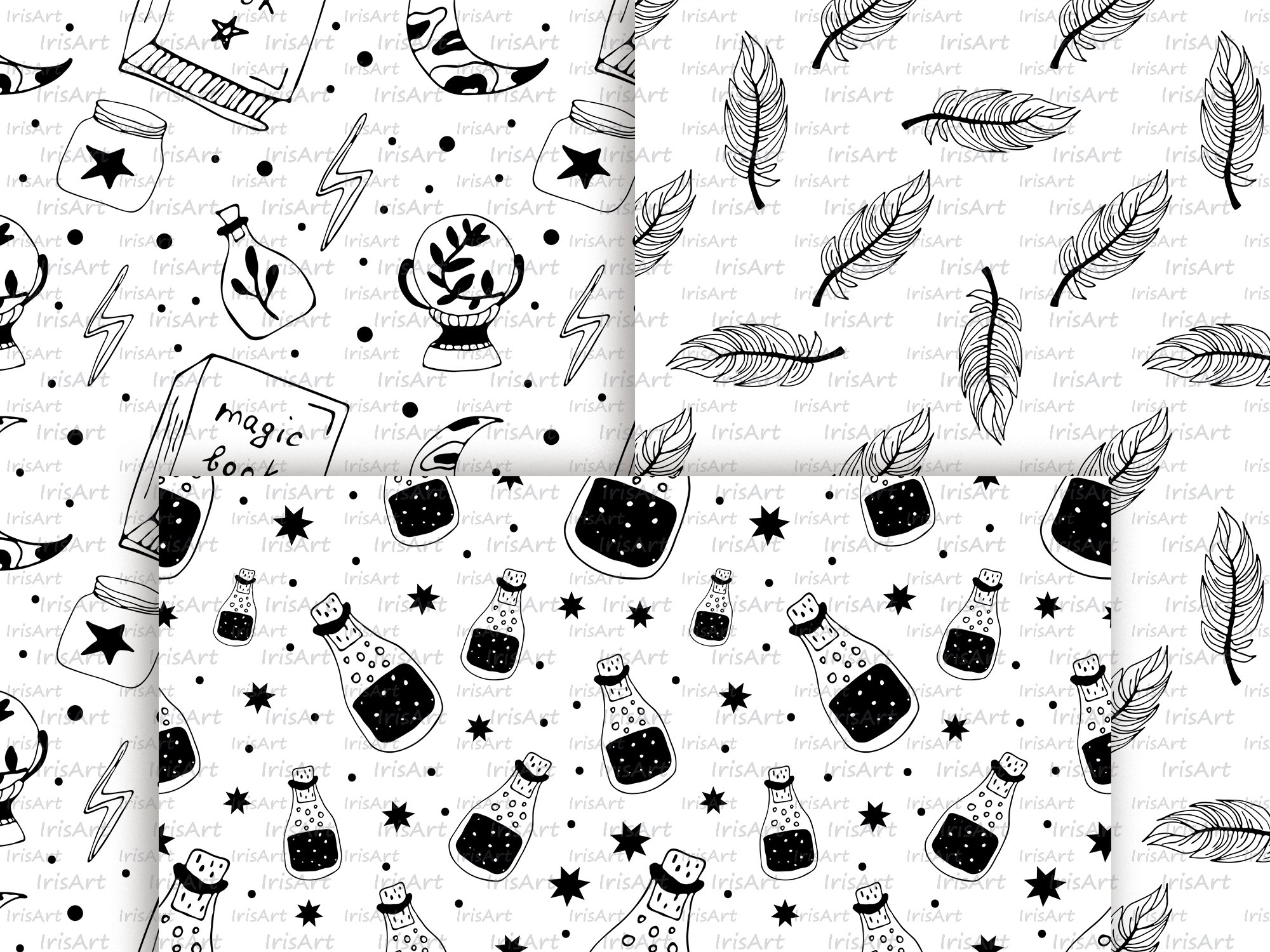 Black And White Witchcrafts And Magic Digital Paper Pack (1117942 ...