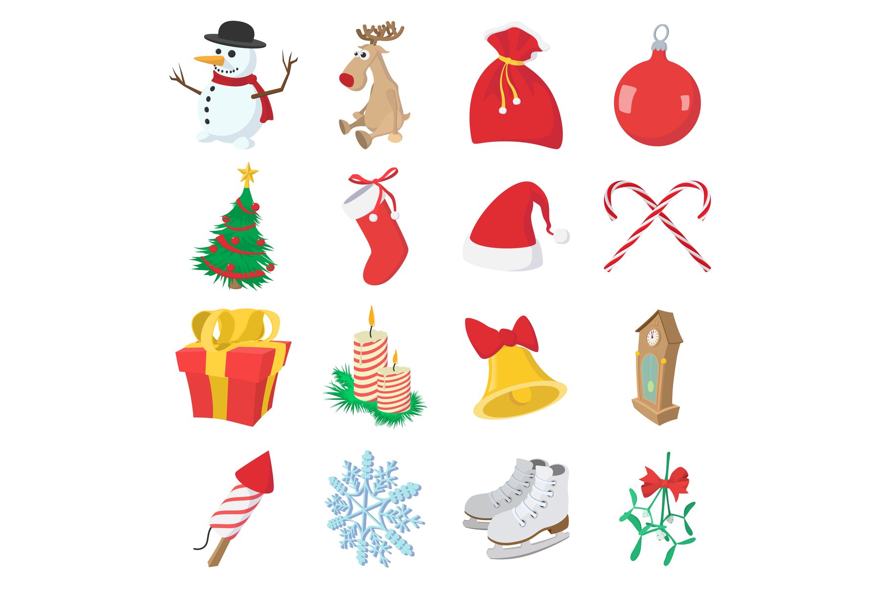Christmas cartoon icons set