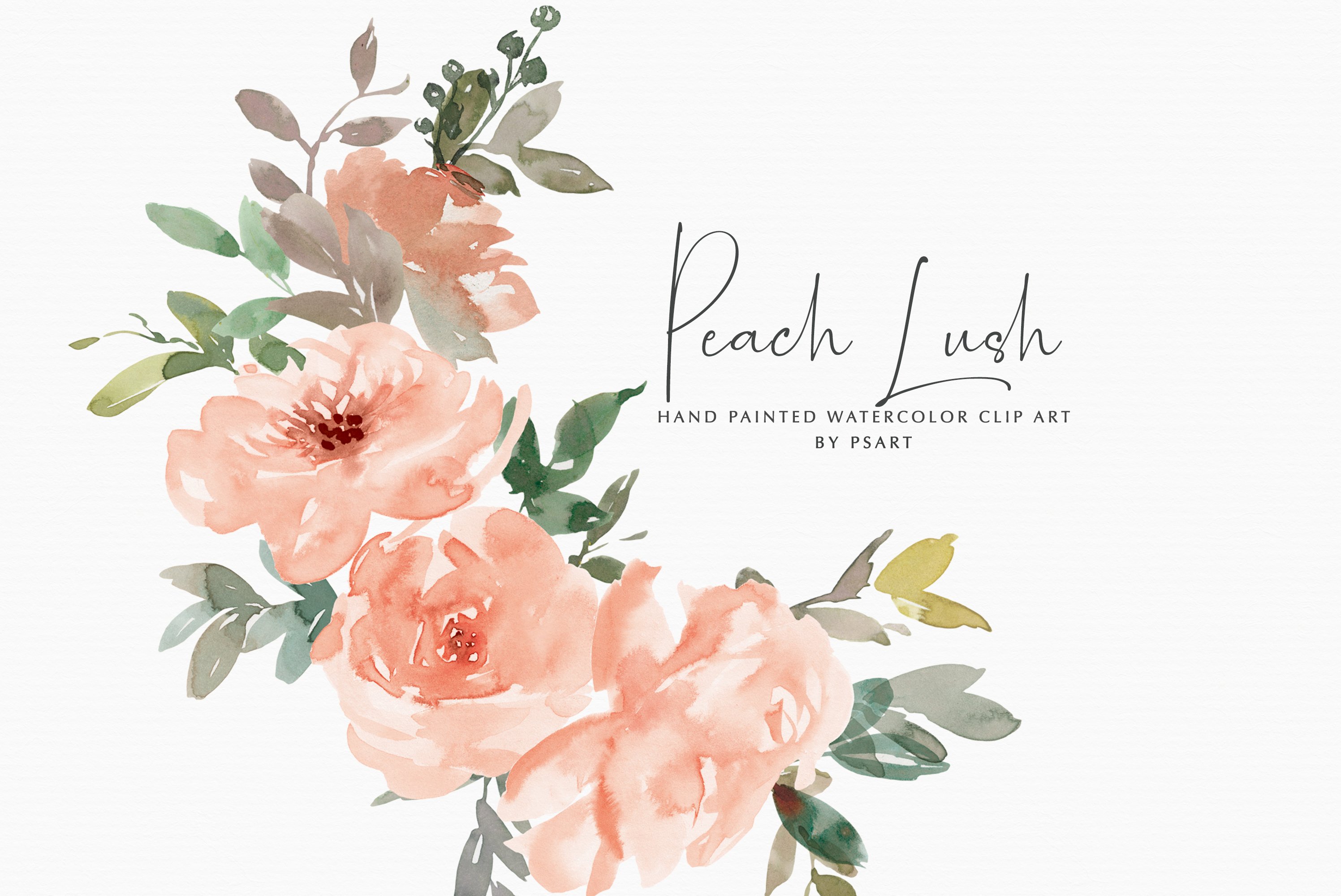Peach Watercolor Floral Clip Art Set (582487) | Illustrations | Design ...