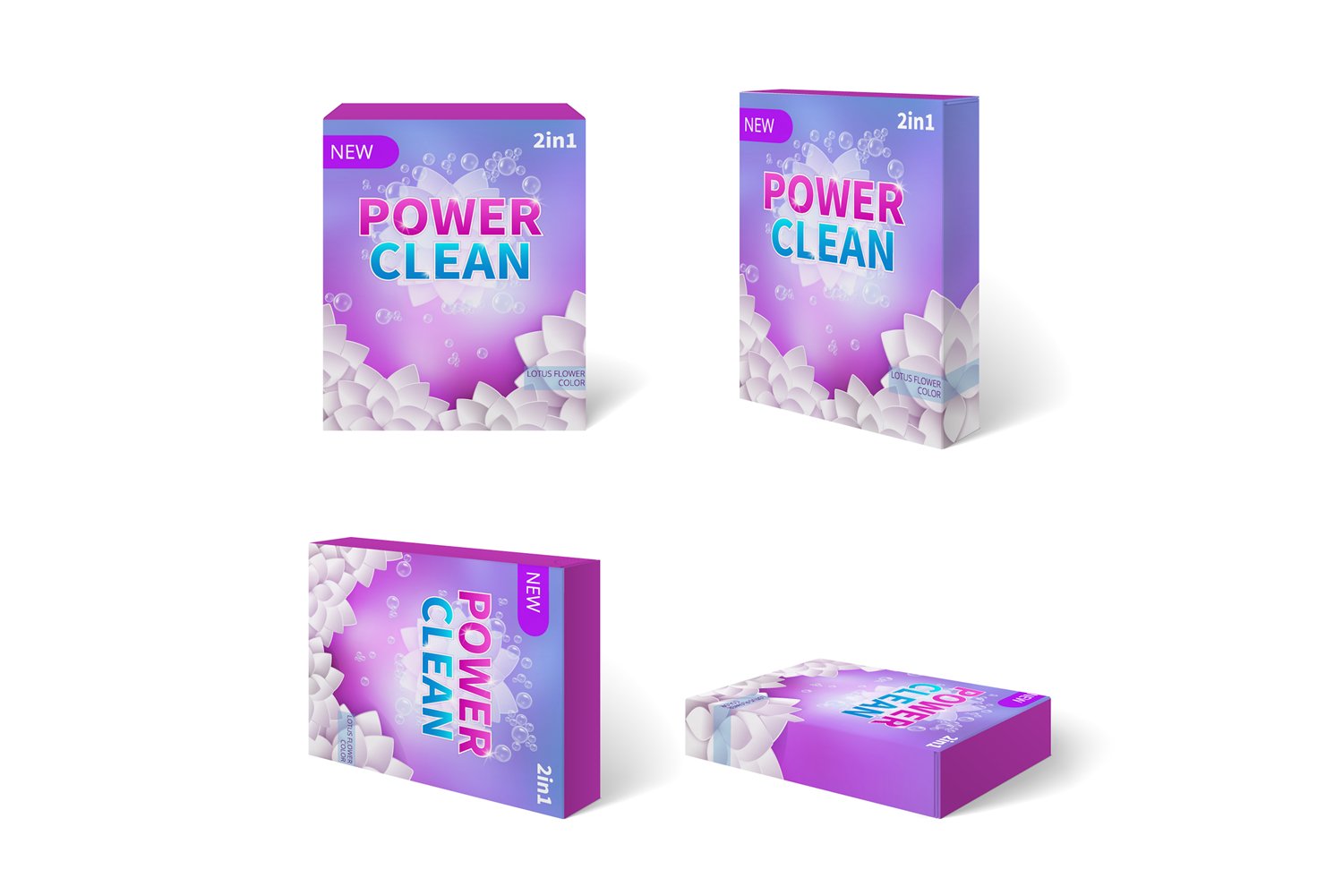 Purple detergent cardboard package box in different position (892774 ...