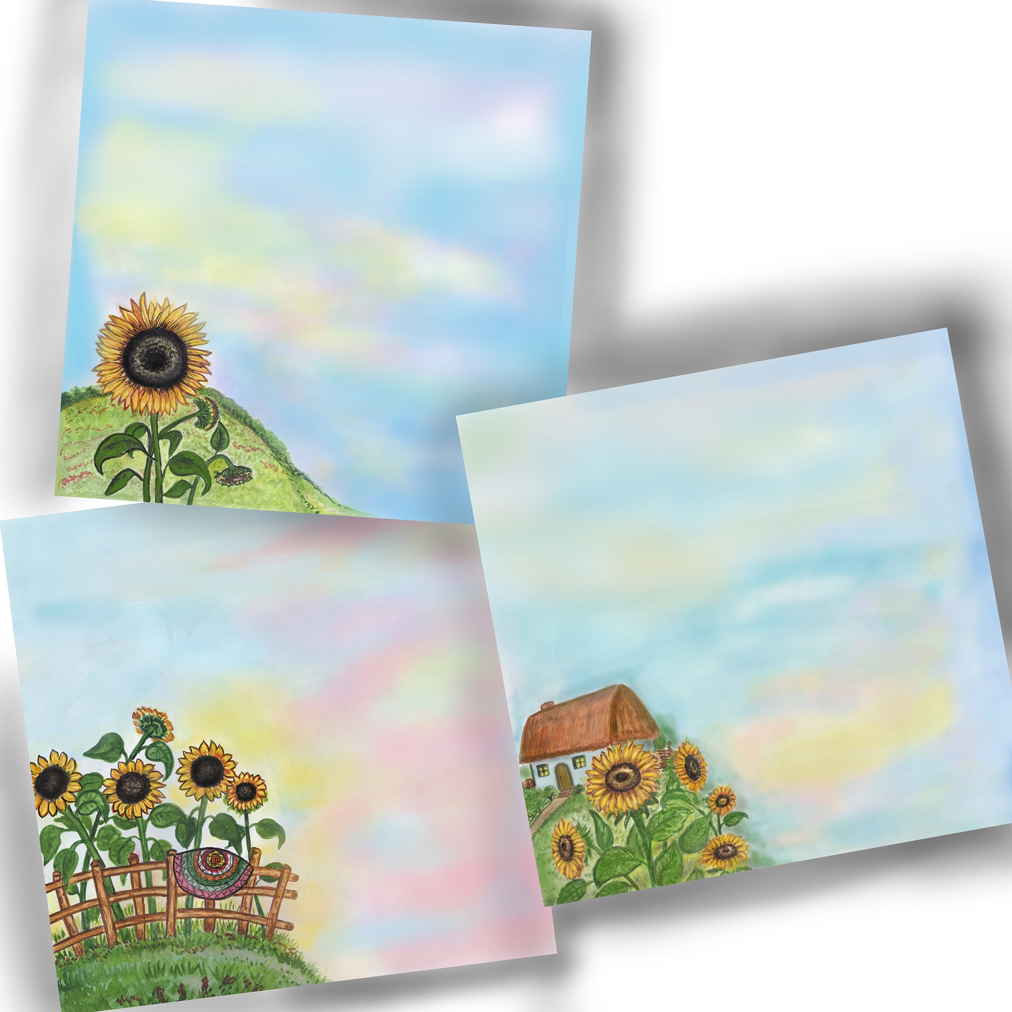 Sunflowers digital paper, set 7 pcs, rustic digital paper (153676 ...