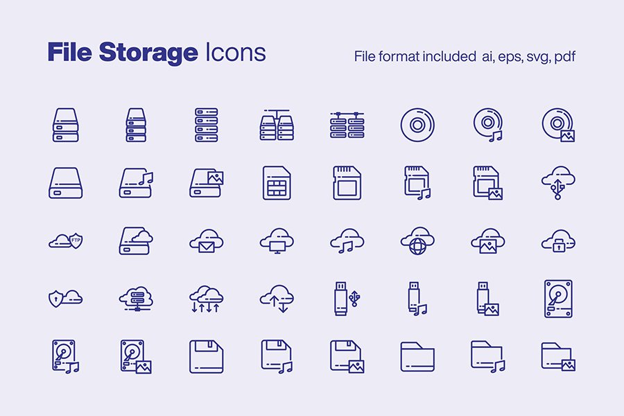 File Storage 40 Icons (1052702) | Icons | Design Bundles