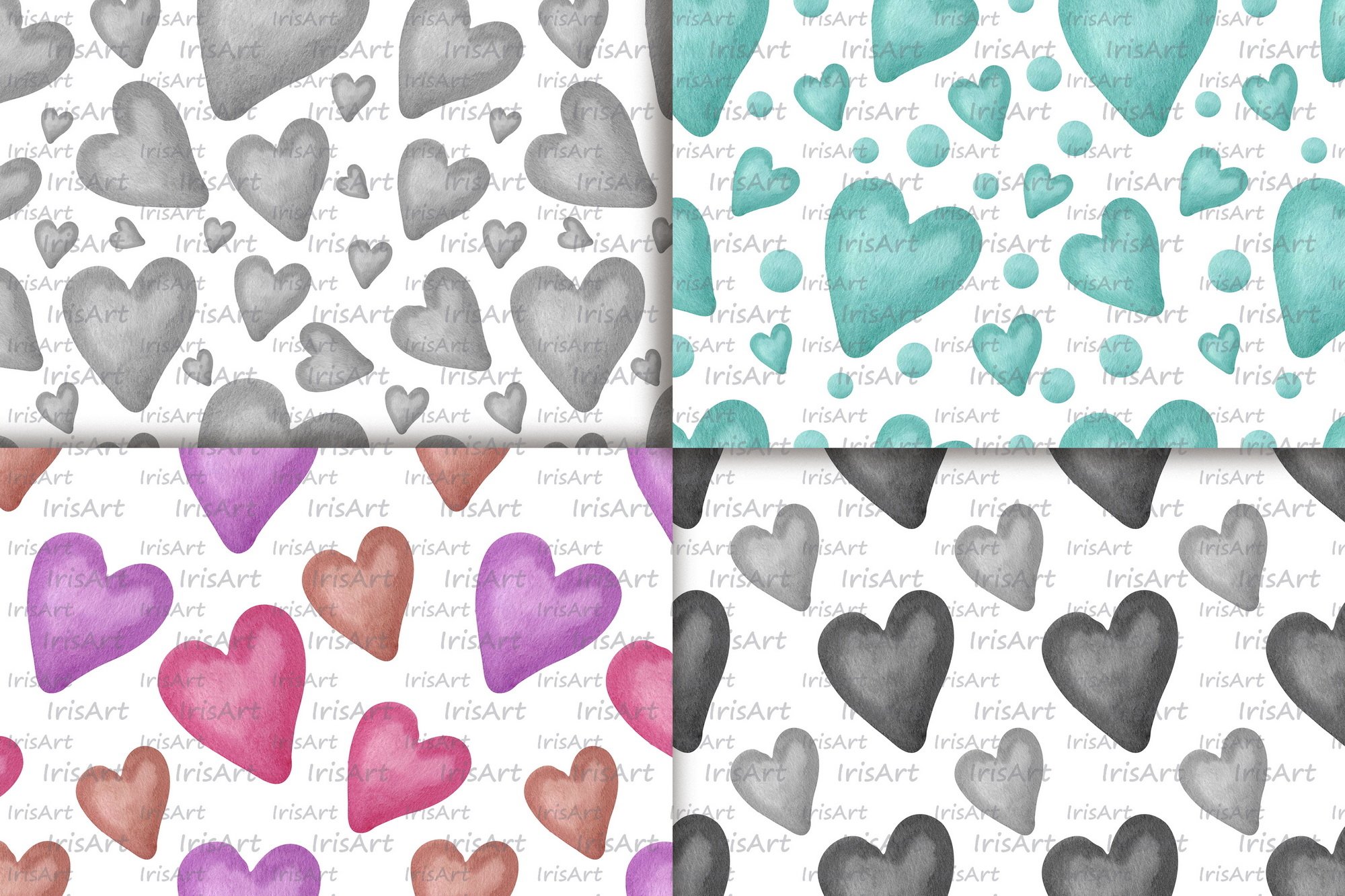 Valentine's Day Clipart & Digital Paper - Watercolor Hearts (1144338 ...