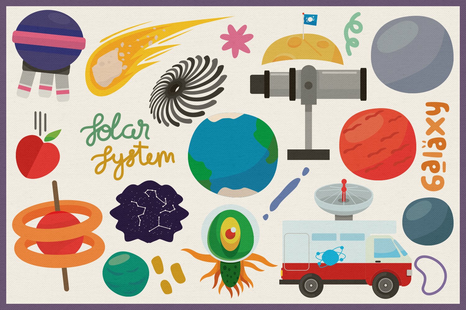 Universe Vector Clipart and Seamless Pattern